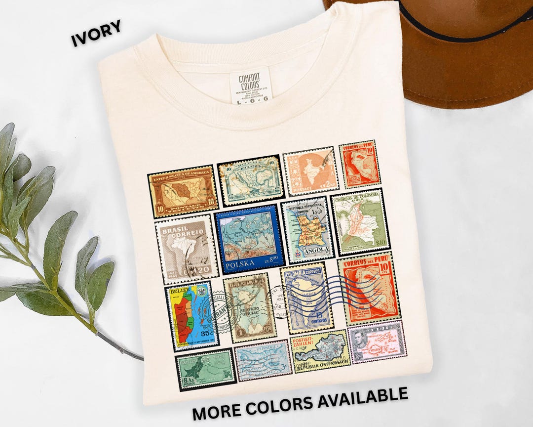 Map Stamp Shirt, Vintage Postage Stamp Travel Tee, Cartography Lover ...