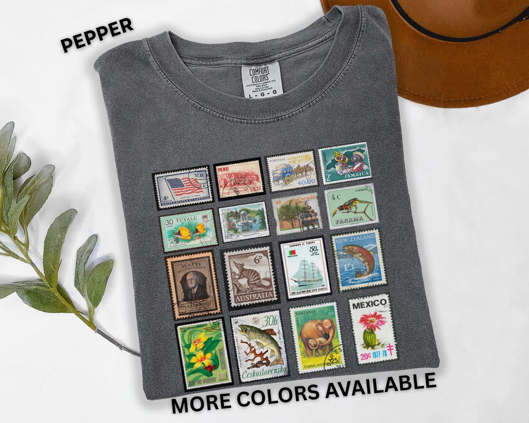 Vintage World Postage Stamp Shirt Retro Travel Stamp Tee With ...