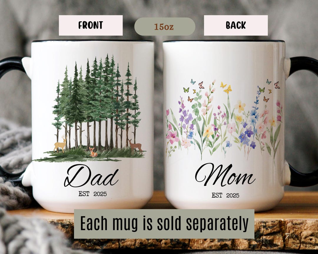 Pregnancy Announcement New Mom and Dad Coffee Mug Est 2025 Mom and Dad ...