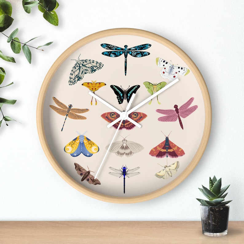Butterfly Dragonfly Wall Clock Nature Insect Art Clock Botanical ...
