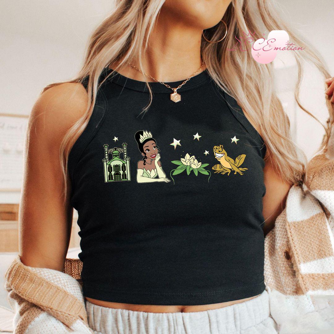 Disney Princess Crop Tank, Cinderella Tiana Elsa Ariel Rapunzel Girly ...