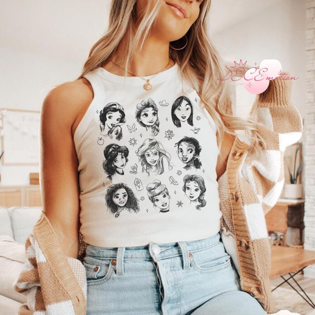 Disney Princess Crop Tank, Cinderella Belle Sketch Girly Aesthetic ...