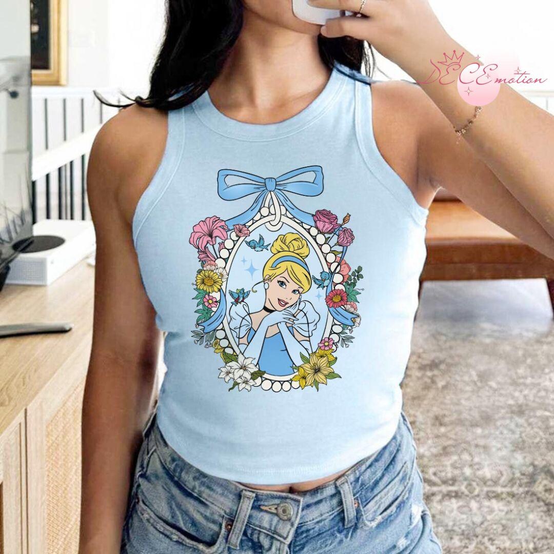 Coquette Bow Disney Princess Crop Tank, Cinderella Tiana Belle Rapunzel ...