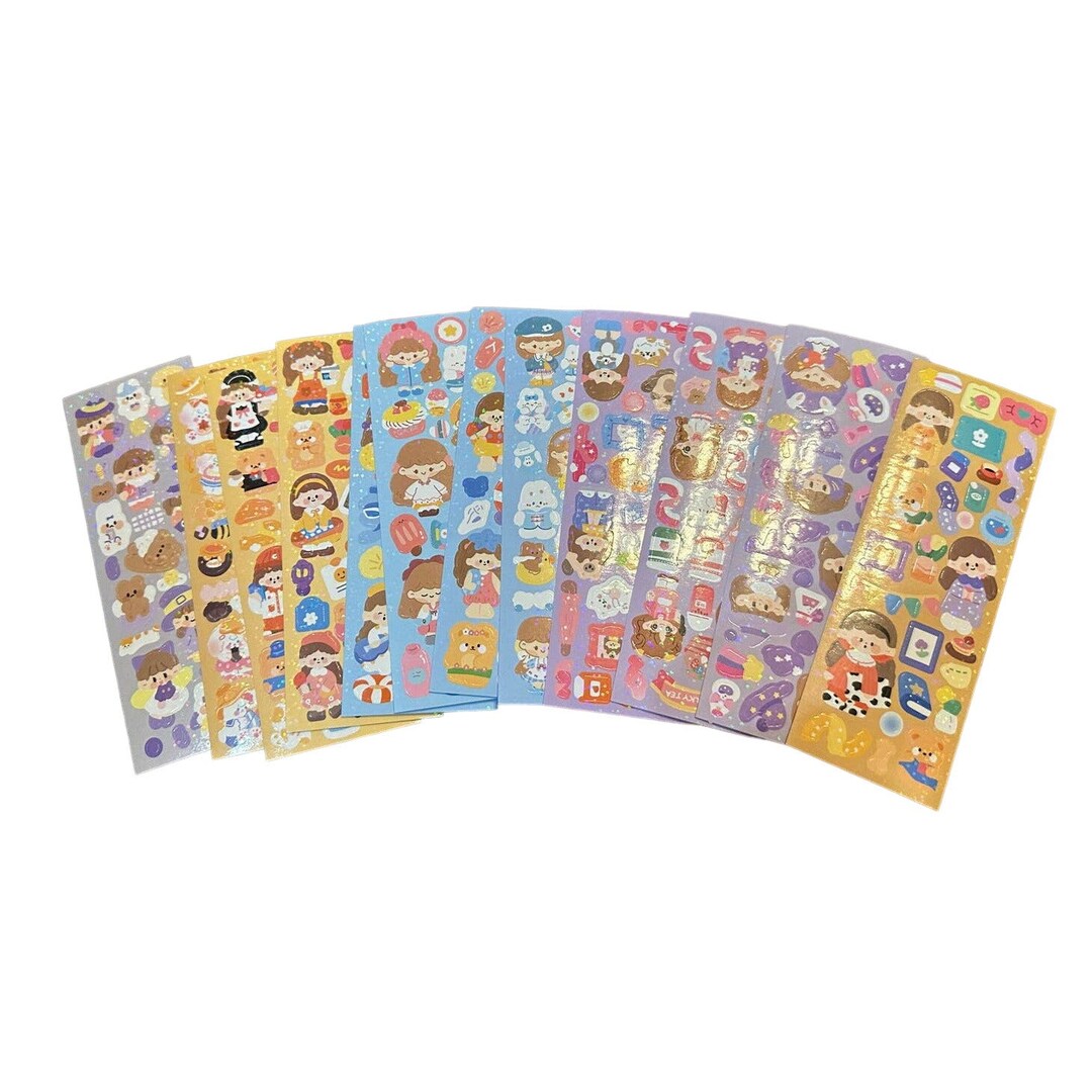 Korean Sticker Sheets Kawaii Deco Holographic Laser Cut 12pcs - Etsy