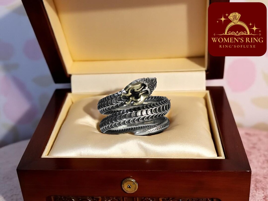 Men's Snake Design Ring | Adjustable Punk Rock Jewelry | Horned Serpent ...