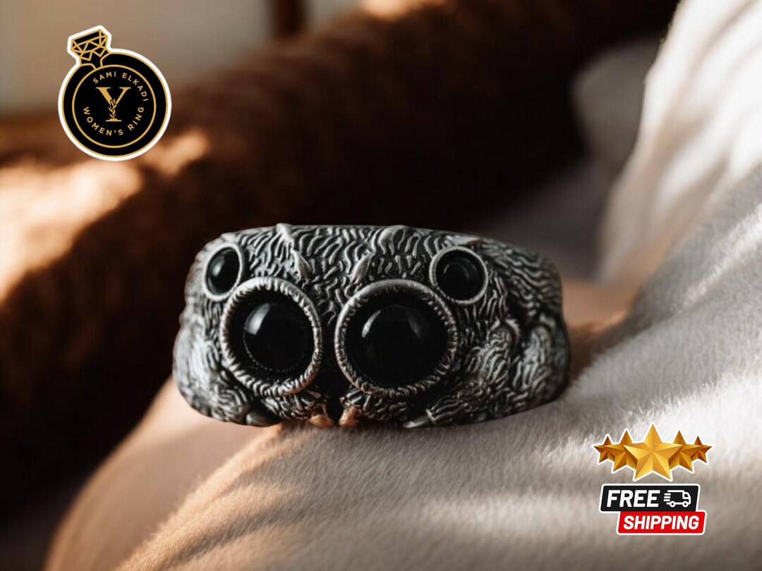 Black Agate Jumping Spider Ring | Electroplated Copper Animal Jewelry ...