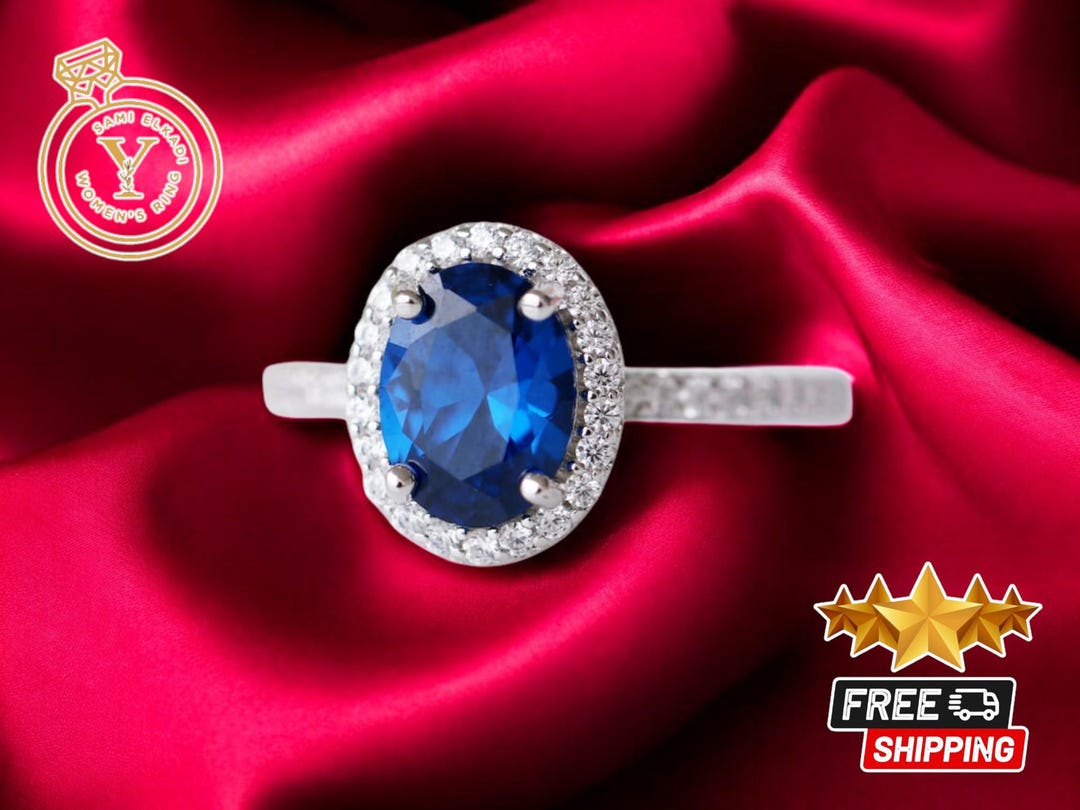 Women's Luxury Sapphire Engagement Ring | Zircon Blue Gemstone Ring ...