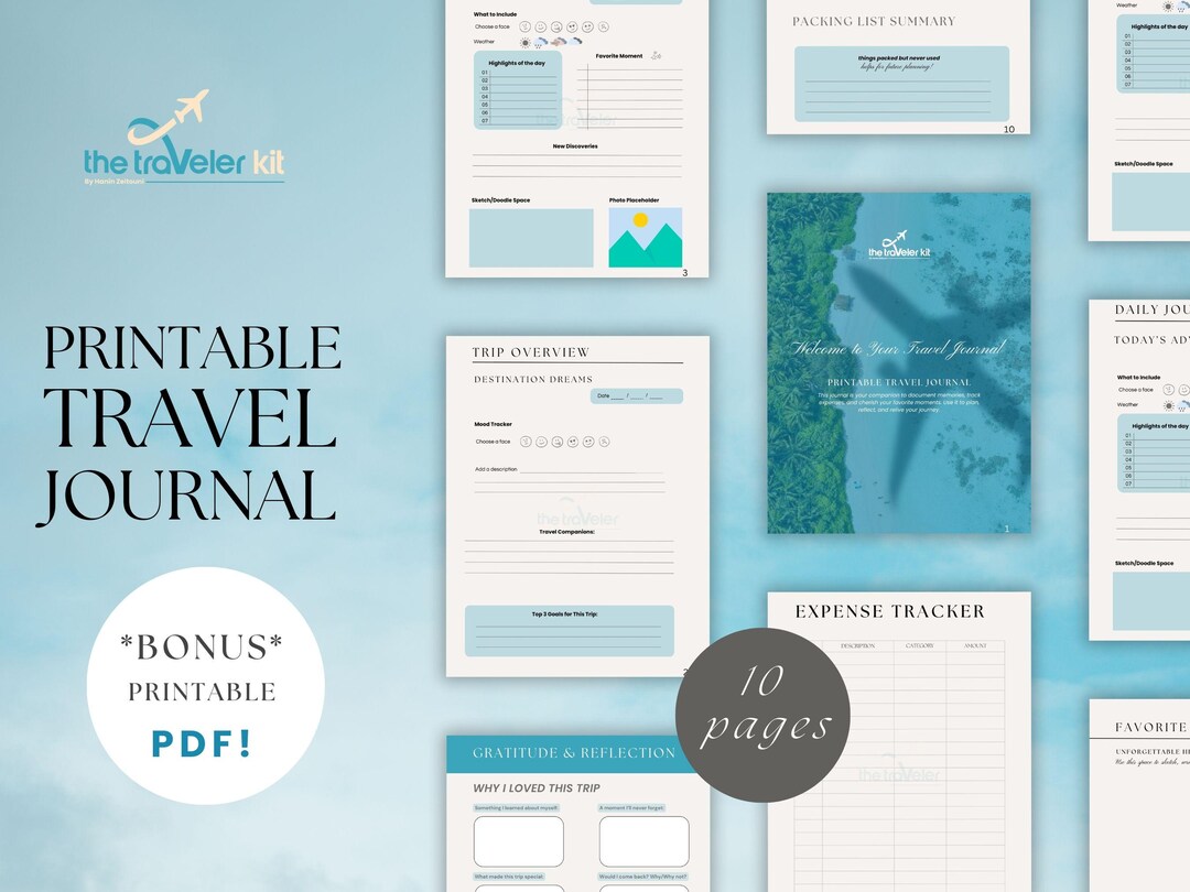 Printable Travel Journal Template - Digital Download - Beautifully ...