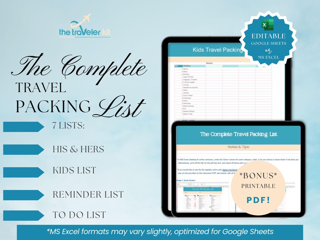The Complete Travel Packing List - Etsy