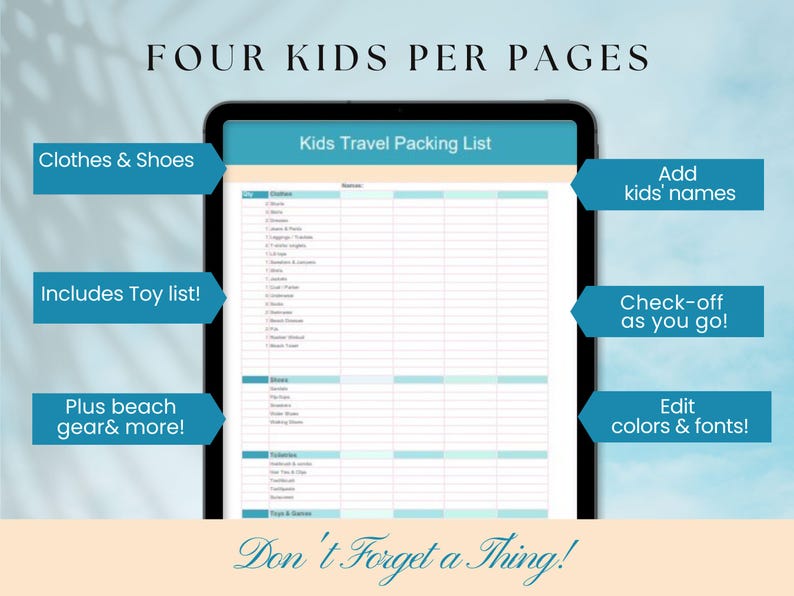 Editable Travel Packing List: Family & Solo Trip Planner (digital ...