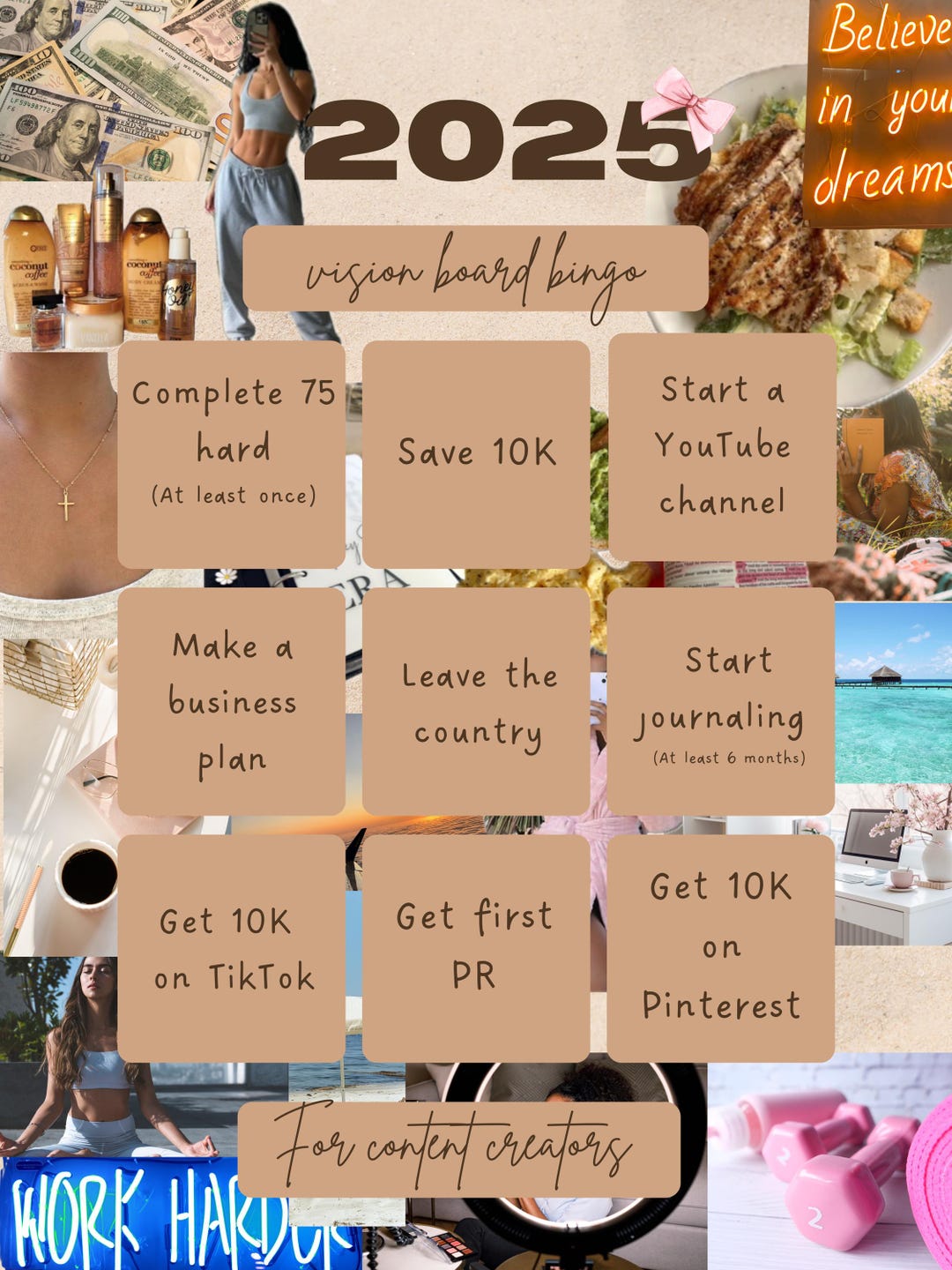 2025 Content Creator Vision Board Rolled Posters for Women, Goals for ...