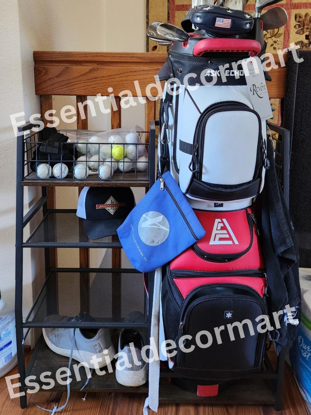 Metal Single Golf Bag Storage Rack With Wheels & 4 Hooks | Shoe Storage ...