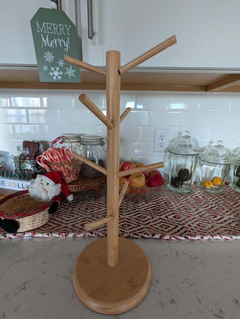 8 Hooks Coffee Mug Tree Stand | Wood Coffee Cup Holder | Mug Stand ...