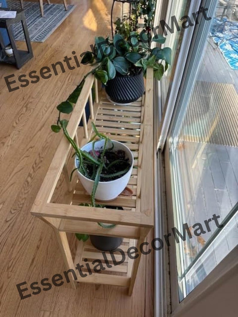 Bamboo 2-tier Plant Stand | Indoor Plant Shelf & Side Table - Etsy