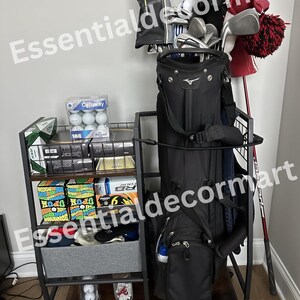 Metal Single Golf Bag Storage Rack With Wheels & 4 Hooks | Shoe Storage ...
