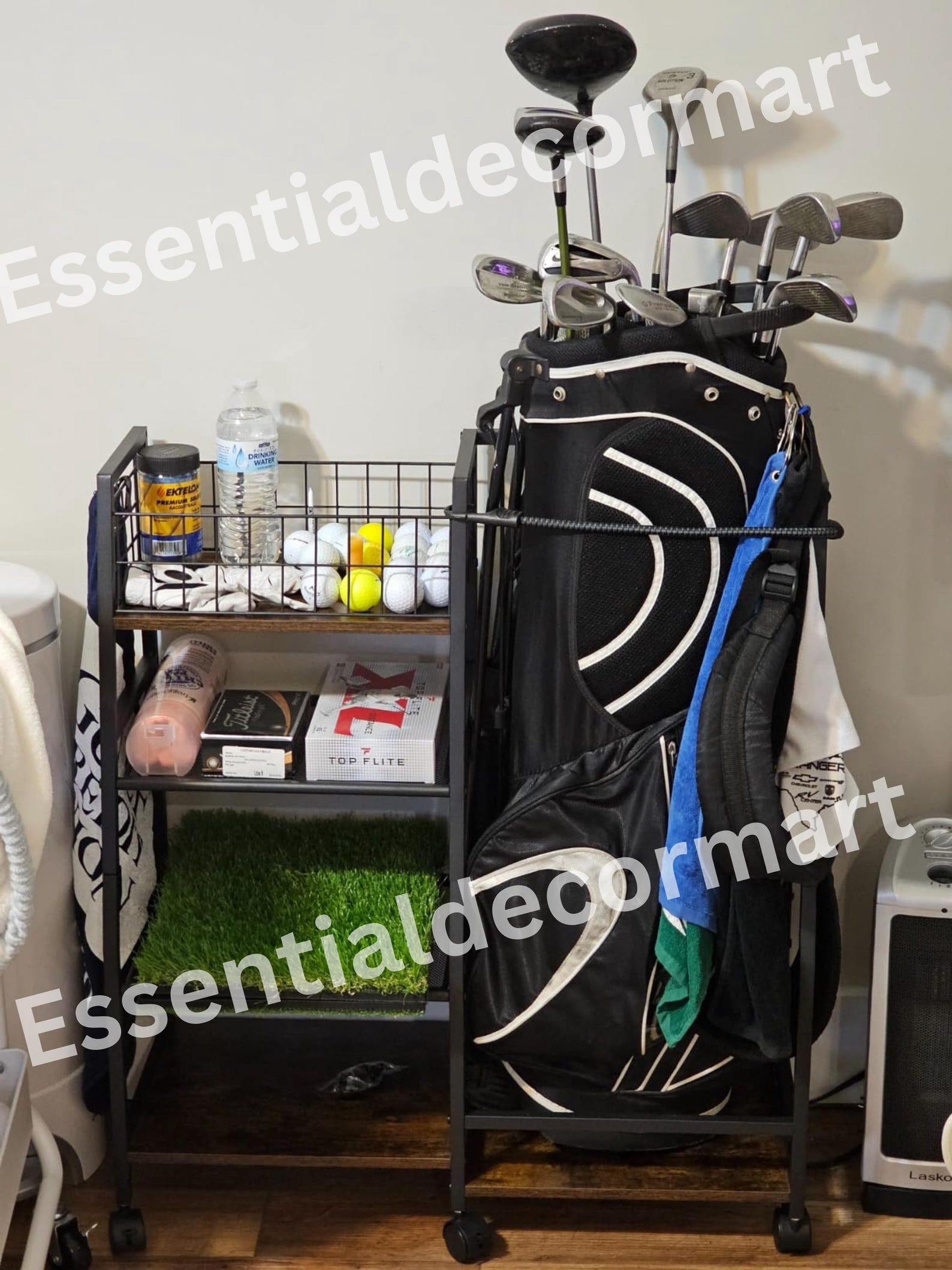 Metal Single Golf Bag Storage Rack With Wheels & 4 Hooks | Shoe Storage ...