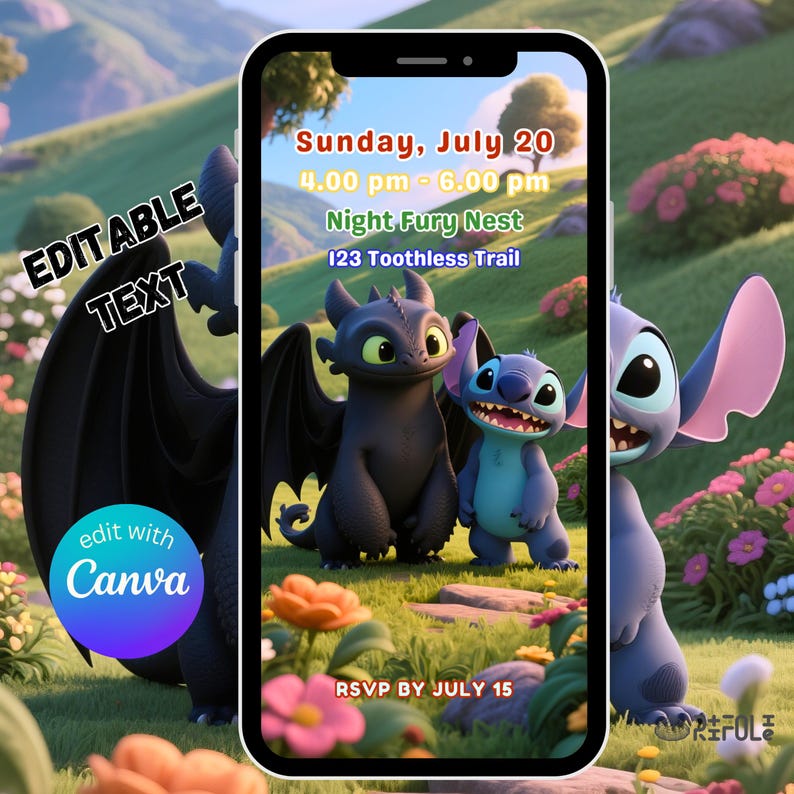 Stitch Invitation Toothless Invitation Stitch Night Fury Birthday Video ...