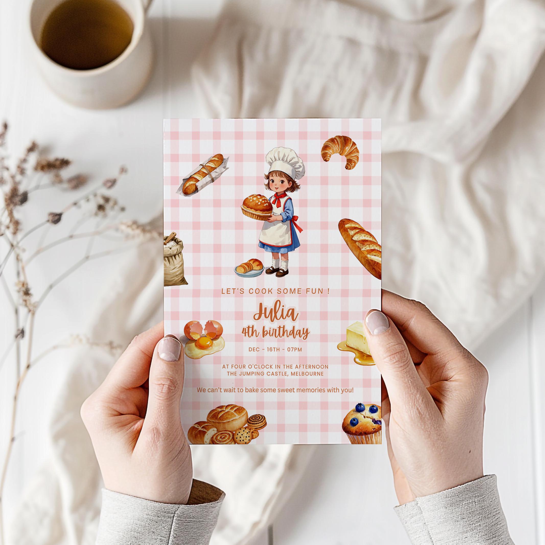 Custom Baking Birthday Card Invitation Personalized With Photo Editable ...