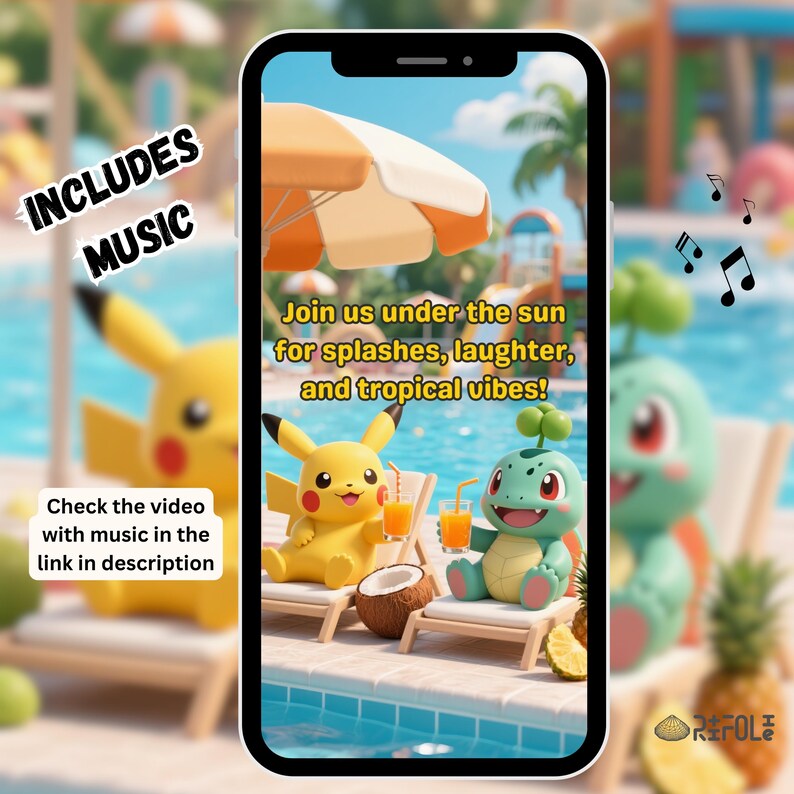 Pokemon Invitation Pikachu Pool Party Invite Pikachu Birthday Video ...