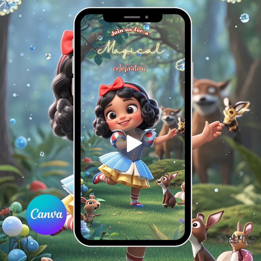 Editable Snow White Birthday Video Invitation Digital African American ...