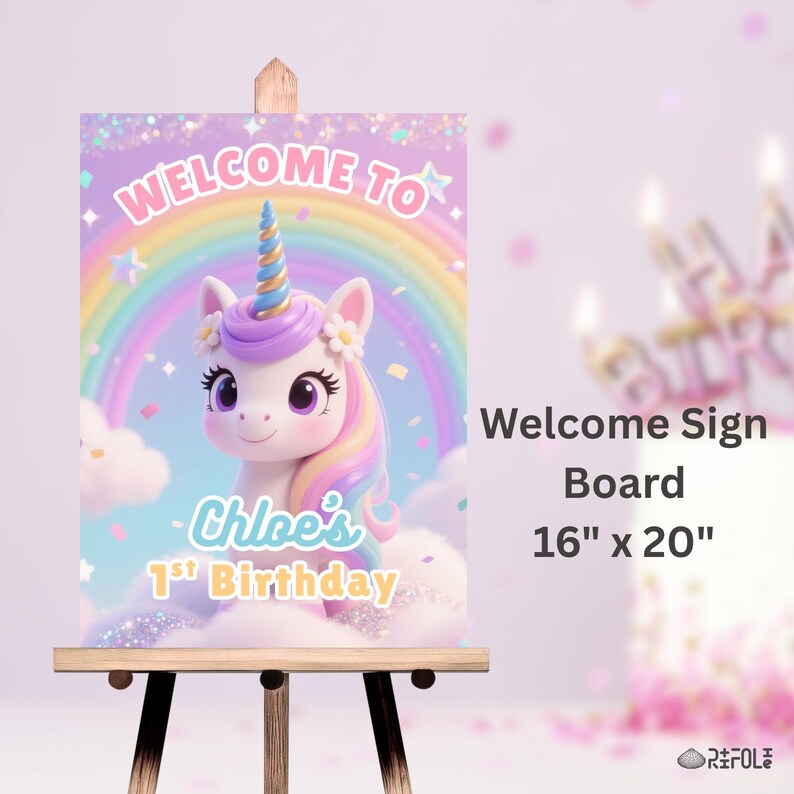 Rainbow Unicorn Welcome Sign Board Pastel Rainbow Unicorn Above the ...