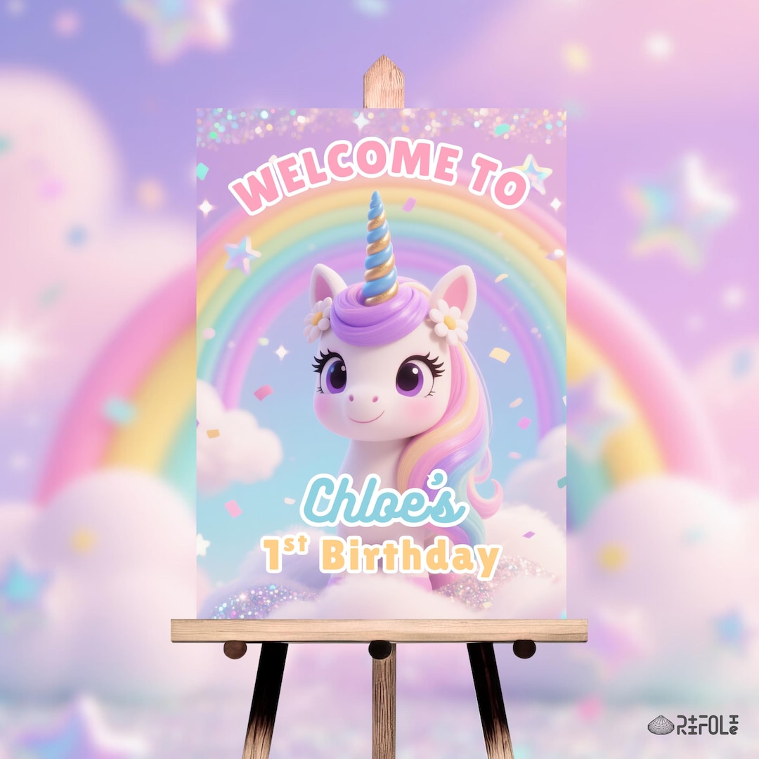 Rainbow Unicorn Welcome Sign Board Pastel Rainbow Unicorn Above the ...