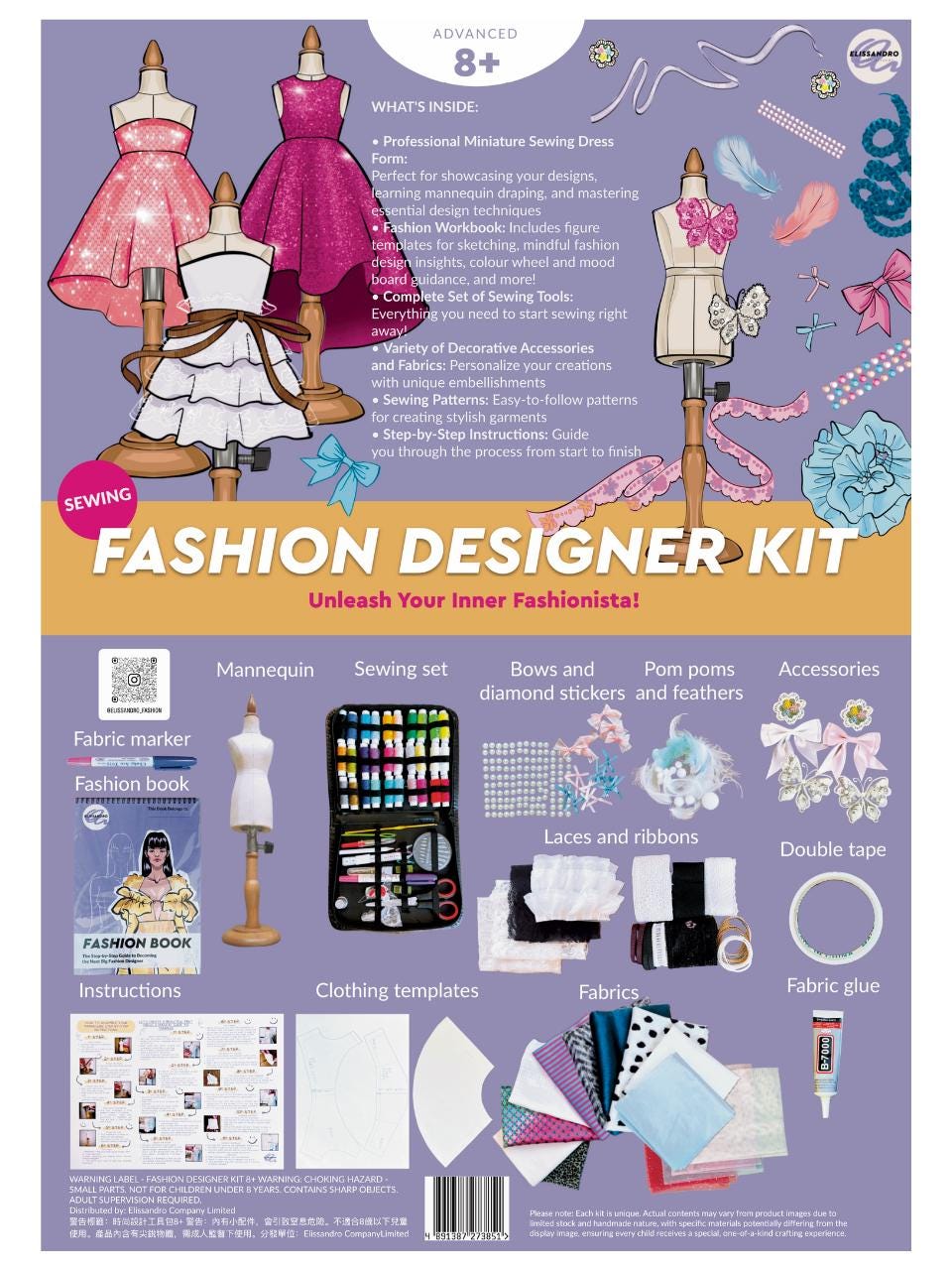 Kids Sewing and Fashion Design Kit |adjustable Mini Mannequin ...