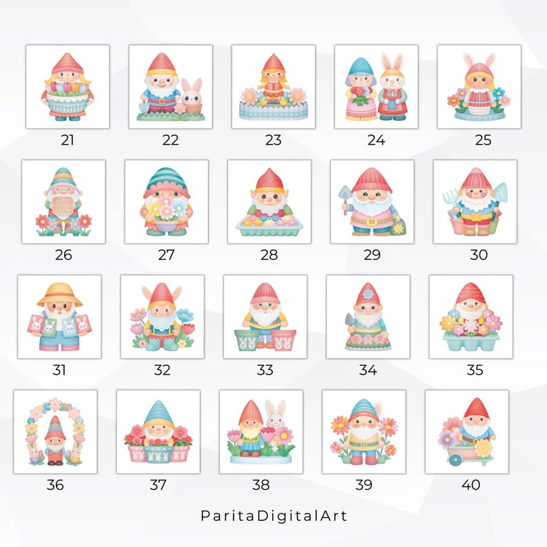 Pastel Easter Gnome Clipart PNG Bundle – 60 Cute Watercolor Spring ...