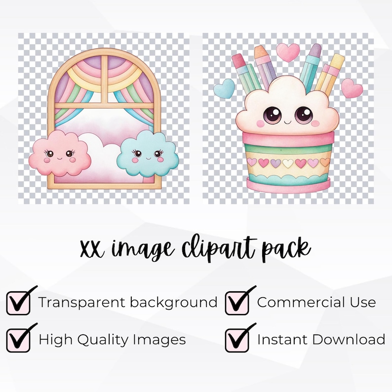 Kawaii School Clipart Bundle JPEG PNG | 60 Cute Classroom Graphics for ...