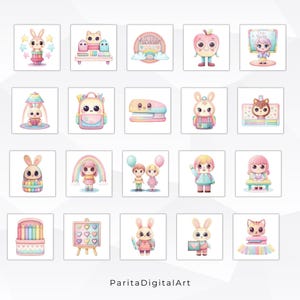 Kawaii School Clipart Bundle JPEG PNG | 60 Cute Classroom Graphics for ...