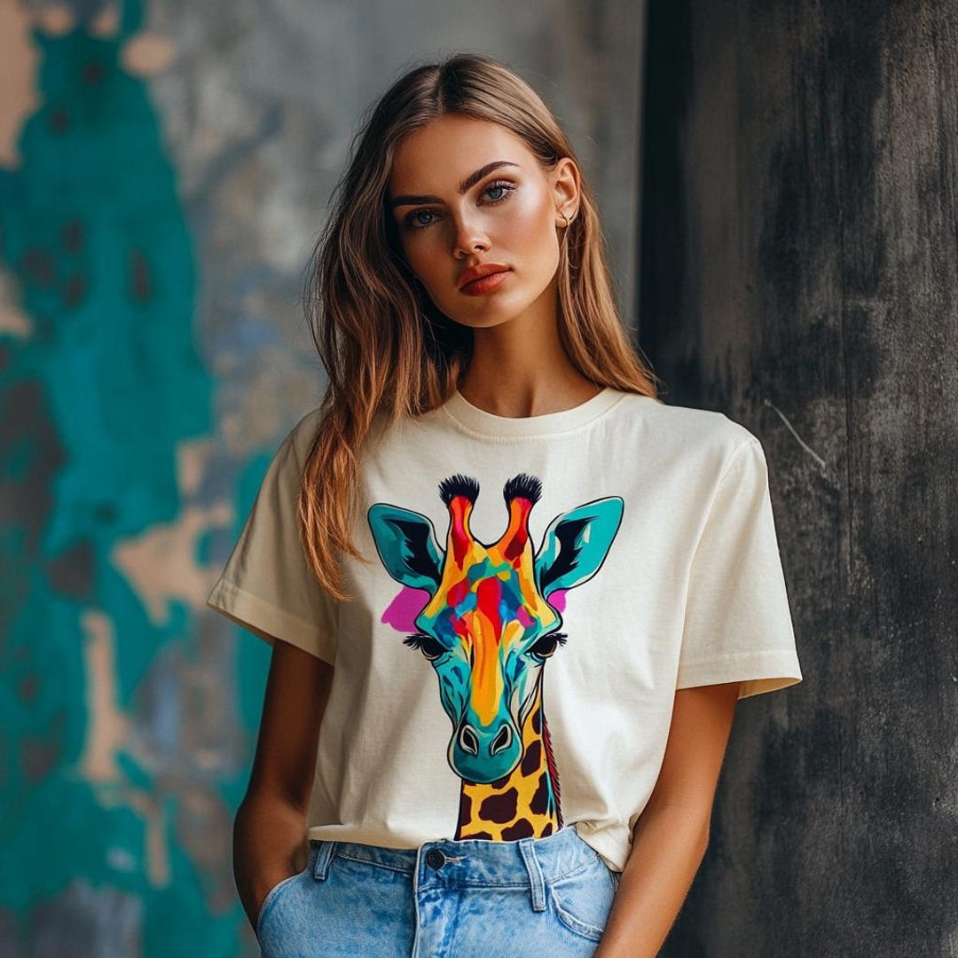 Vibrant Graffiti-inspired Giraffe Print T-shirt for Young Women: Stand ...