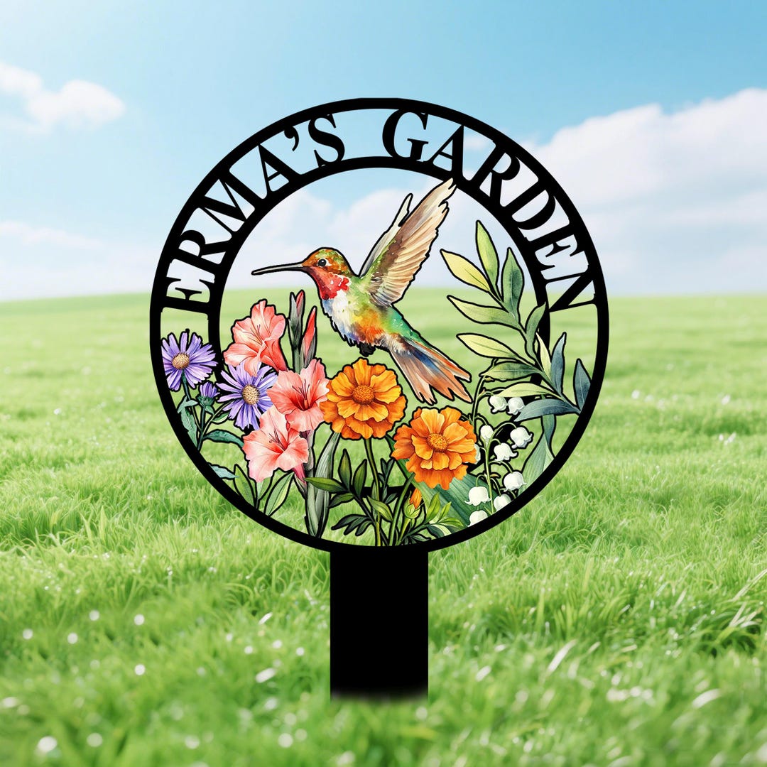 Custom Hummingbird Garden Sign With Flowers,garden Metal Stake With ...