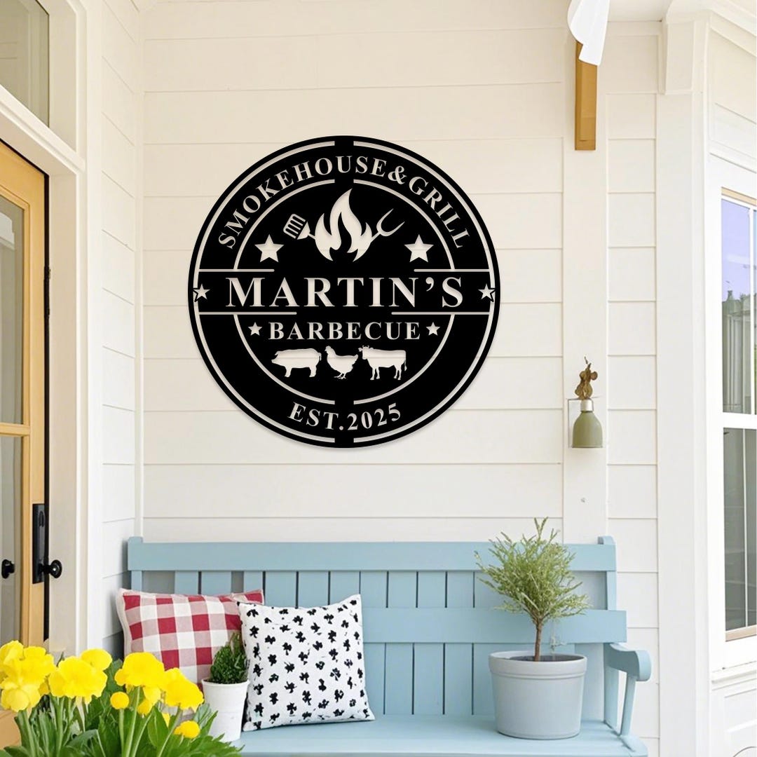 Personalized Barbecue Wall Sign, Custom Metal Grill Sign, Man Cave Sign ...