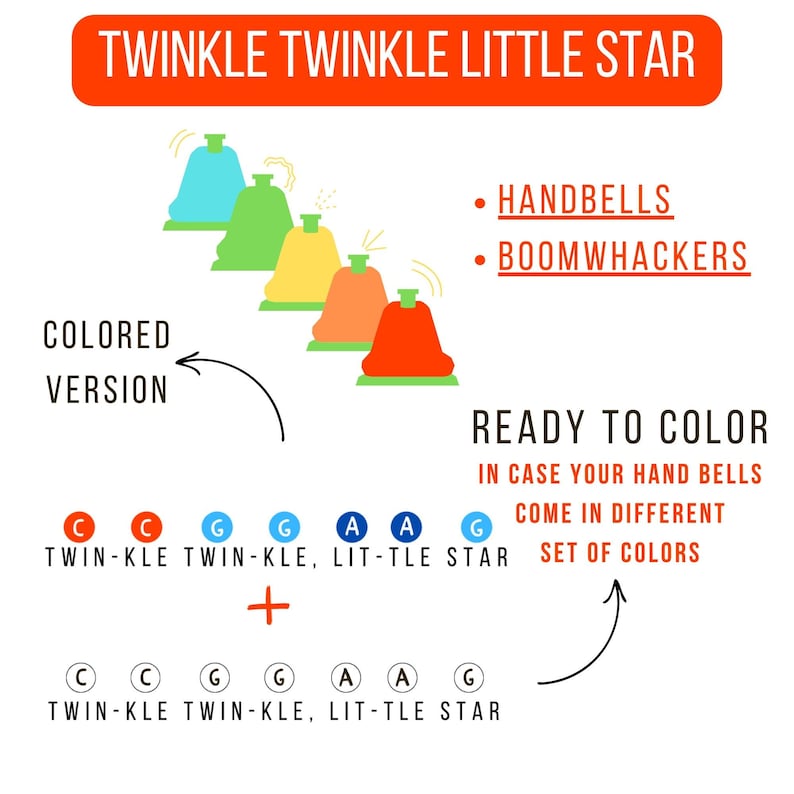 Twinkle Twinkle Little Star, Nursery Rhyme, Hand Bells Printable Sheet ...