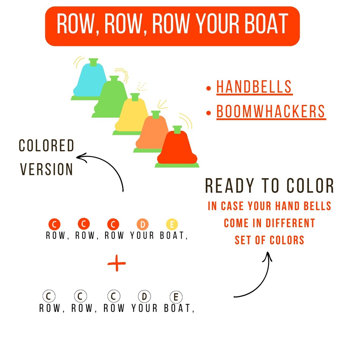 Row Row Row Your Boat, Nursery Rhyme, Desk Bells, Hand Bells Printable ...
