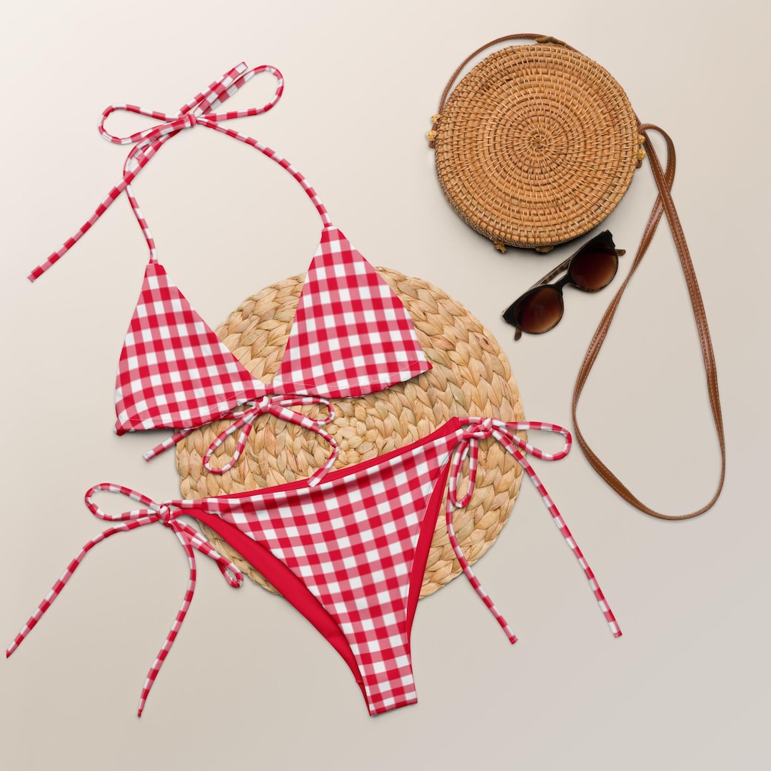 Red Gingham Bikini Plaid Bikini , Summer Pattern Bikini , Checkered ...