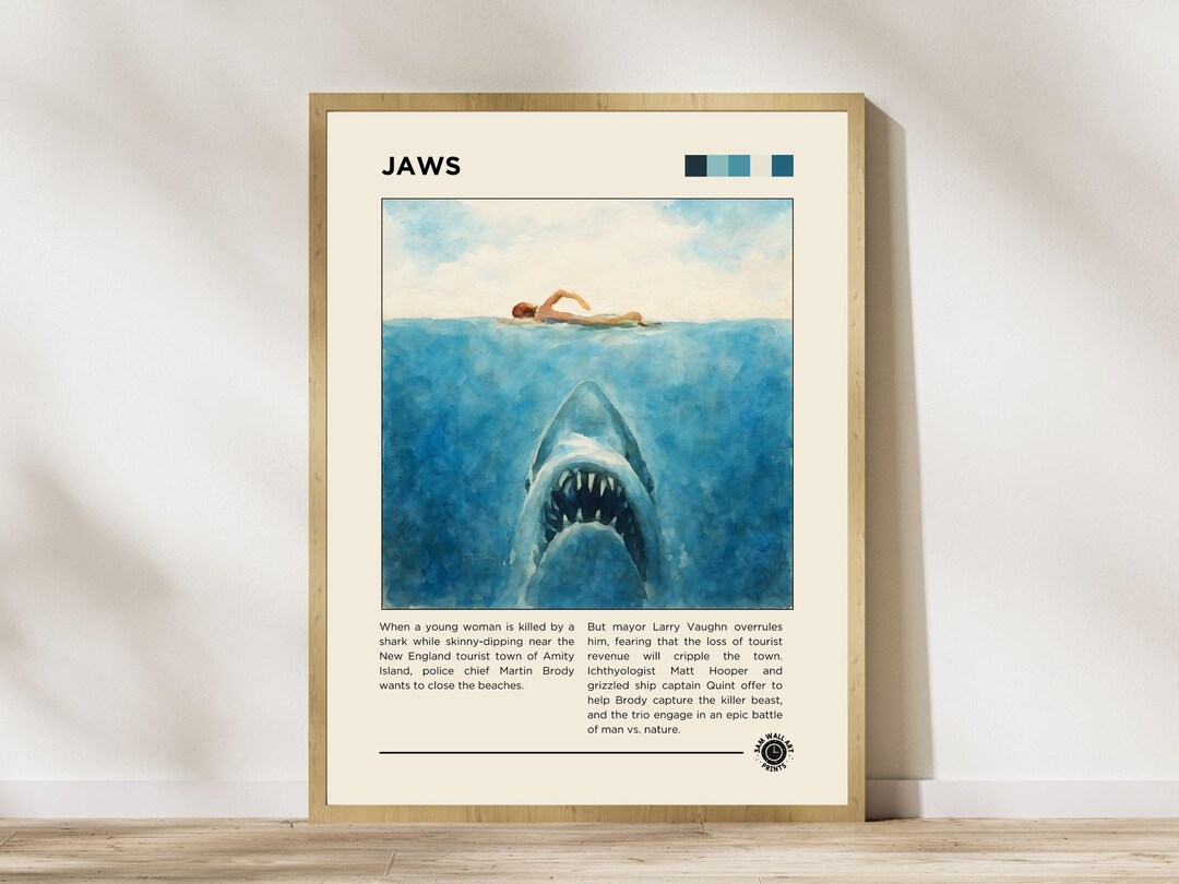 Famous Shark Movie Poster Jaws Movie Watercolor Cinematic Printable ...