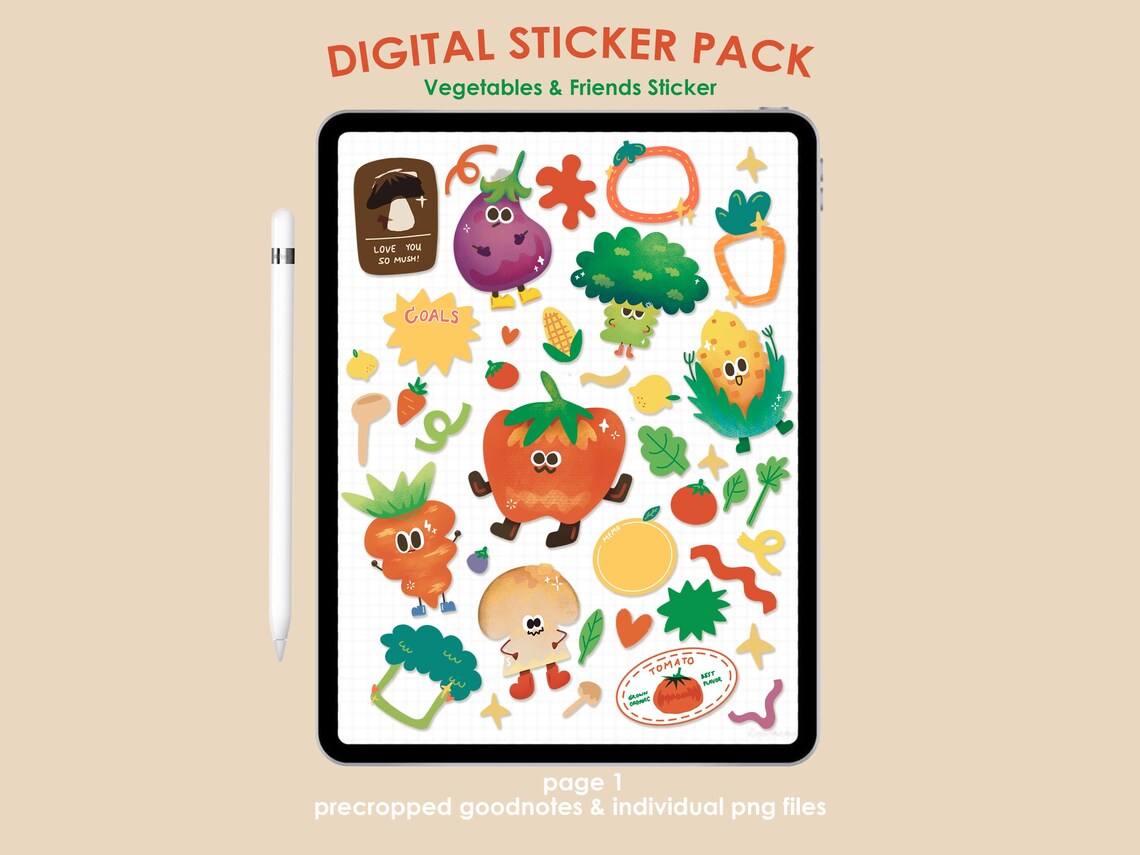 Vegetables &amp; Friends Digital Sticker Pack L Digital Planner Stickers L ...