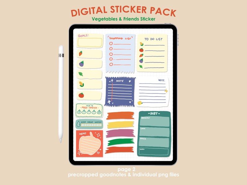 Vegetables & Friends Digital Sticker Pack L Digital Planner Stickers L ...