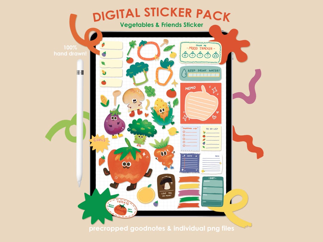 Vegetables & Friends Digital Sticker Pack L Digital Planner Stickers L ...