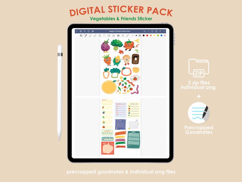 Vegetables & Friends Digital Sticker Pack L Digital Planner Stickers L ...