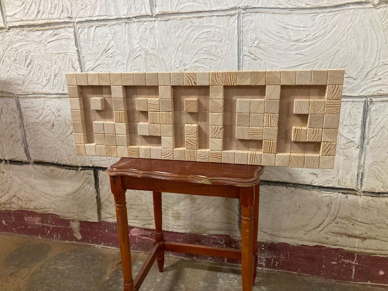 Custom Made, Handmade Wooden Cube Wall Art, Natural Wooden Word Wall ...