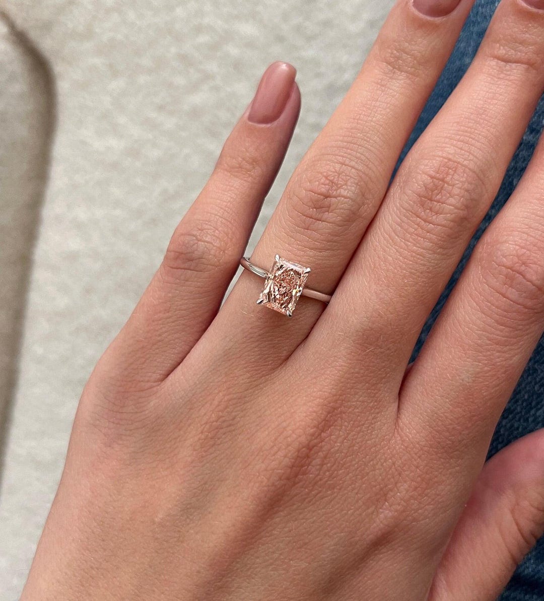 2 Carat Elongated Radiant Fancy Intense Pink Lab Grown Diamond Ring ...