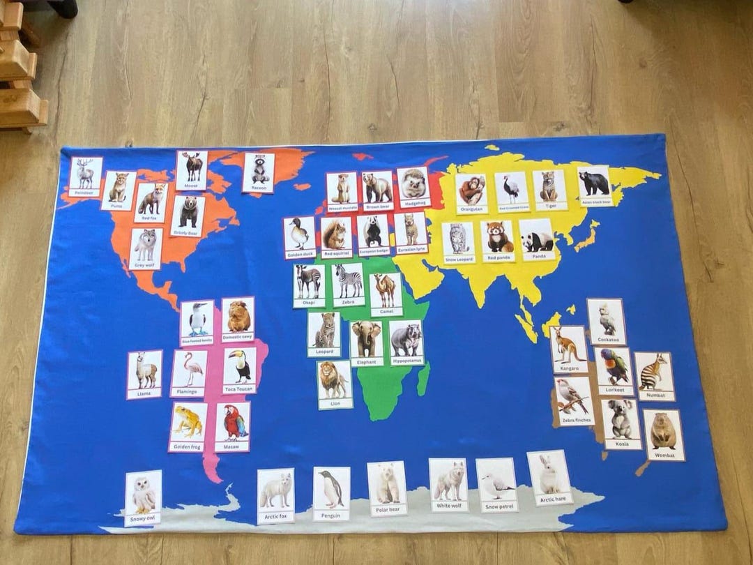 Montessori Animal World Map: 7 Continents Learning Set - Etsy