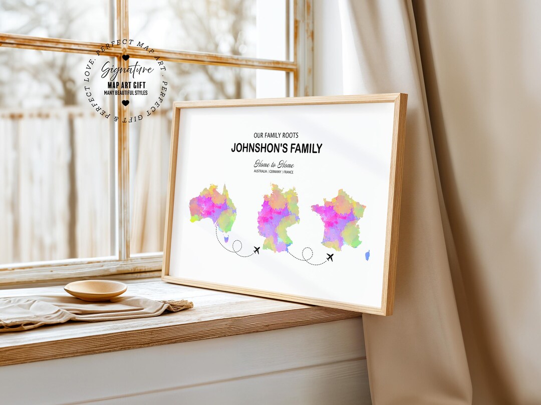 Personalized Family Home Country Map Gift, Country Lived Art, Where We ...