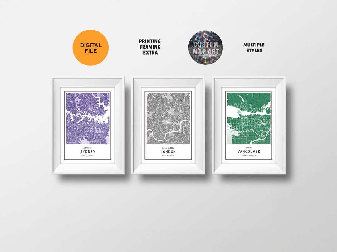 Custom City Map Art, Home Town Map Wall Art, Personalized Map for Wall ...