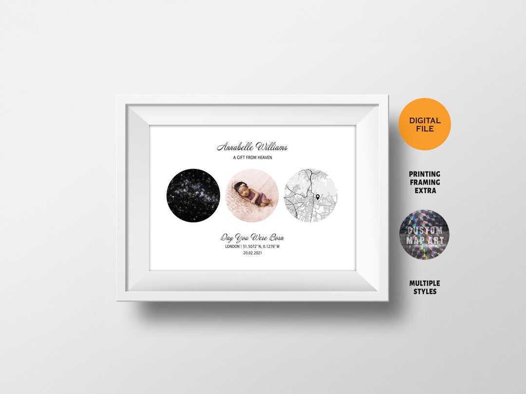 Personalized Photo Collage With Star Map & Location Map, Custom Wall ...
