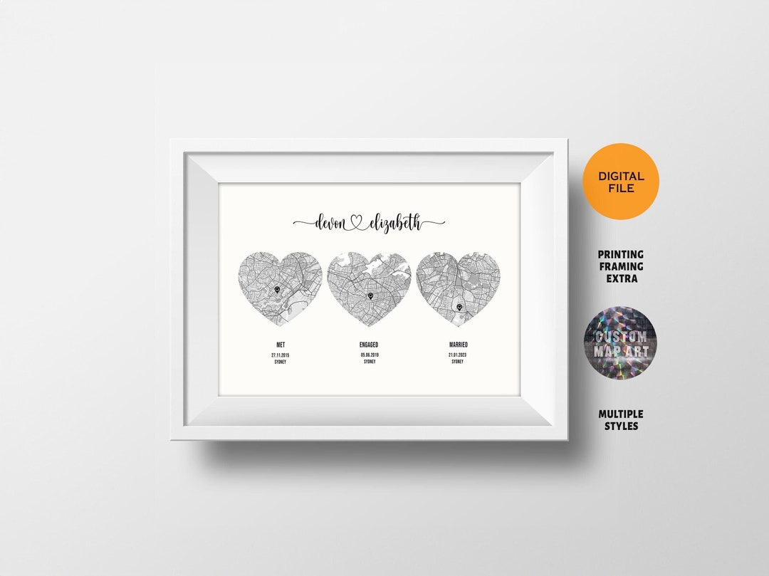 Personalized Map With Event & Milestone Memory Wall Art Gift, Custom ...