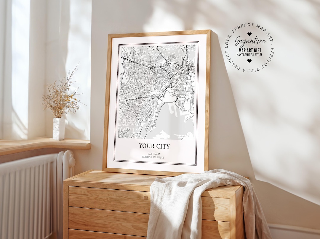 Custom City Map Art, Home Town Map Wall Art, Personalized Map for Wall ...