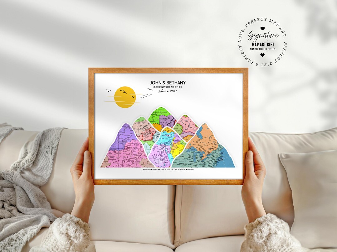 Custom Travel Memory Map Art Gift for Friend, Personalized Couple ...